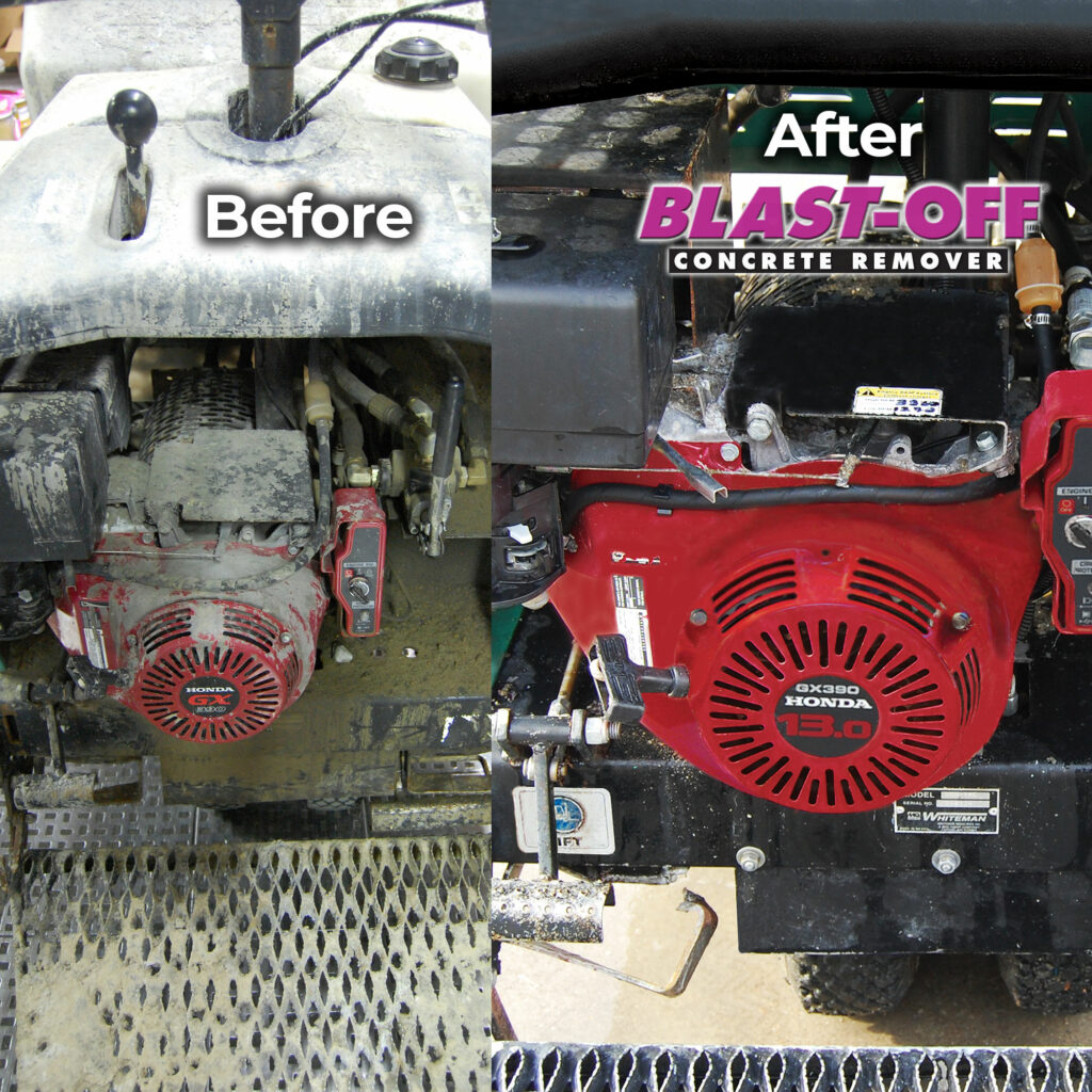 Concrete remover Blast-Off safely dissolves concrete build-up and splatter