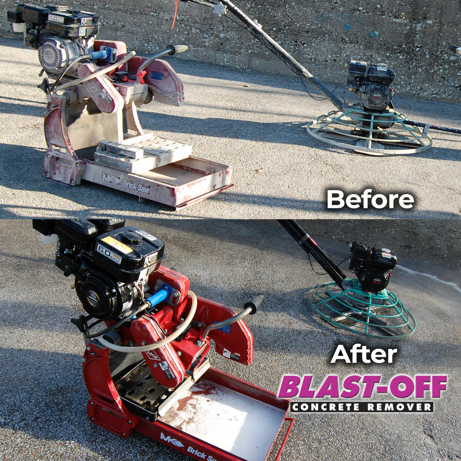 Concrete remover Blast-Off safely dissolves concrete build-up and splatter